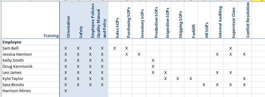 Training Matrix Magpie Consulting LLC
